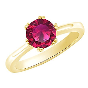 AFFY 1.35 cttw Simulated Pink Sapphire Solitaire Engagement Wedding Ring in 14K Solid Yellow Gold with, Ring Size 4