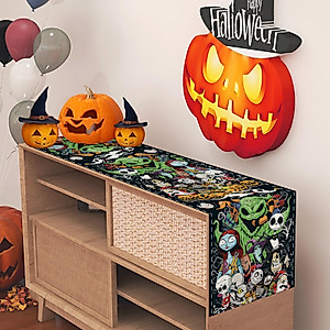Linen Nightmare Before Christmas Halloween Table Runner Jack Skellington Jack and Sally Decorations and Supplies for Home Kitchen Dining Room Table
