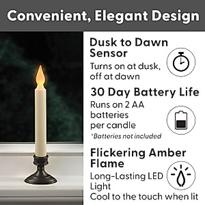 Xodus Innovations FPC1205A-4 Battery Operated LED Window Candle, Dusk to Dawn Light Sensor, Aged Bronze Plastic Base, Amber Flicker Flame, 8 - 7/8 Inch Tall (4 PACK)