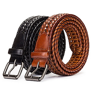 Tanpie Fashion Men's Braided Belt Leather Strap for Jeans Brown Large