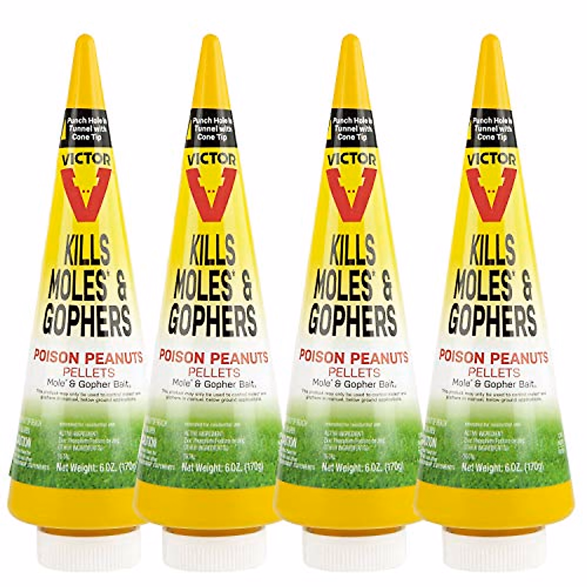 Victor M6006 Outdoor Mole & Gopher Poison Peanuts - Mole and Gopher Bait Killer - 4 Pack