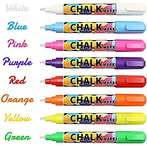 W OUTWIT Chalk Markers, Erasable Chalkboard Neon Pens for first day of school board, 8 Packs Non-Toxic Car Window Markers with Reversible Tip,16 Labels, Drawing Markers for Chalkboards Kids Gift