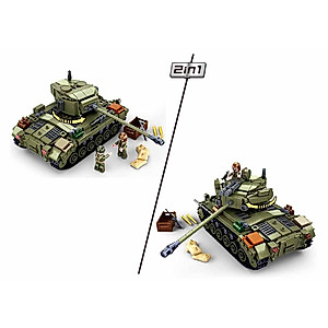 DAHONPA M26E1 Pershing Medium Tank Army Building Block(742 PCS),WW2 Military Historical Collection Model with 3 Soldier Figures,Toys Gifts for Kid and Adult.