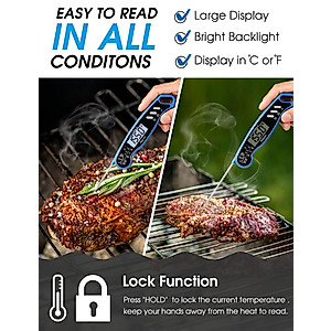 Searon Meat Thermometer,Calibration Feature Digital Food Thermometer with Instant Read Out,Backlight and Waterproof,Kitchen Thermometer for BBQ Grilling, Smoker, Baking Turkey
