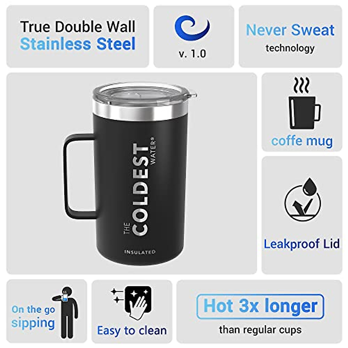 The Coldest Coffee Mug - Stainless Steel Super Insulated Travel Mug for Hot & Cold Drinks, best for tea, lattes, cappuccino Coffee Cup(Peach 32 oz)