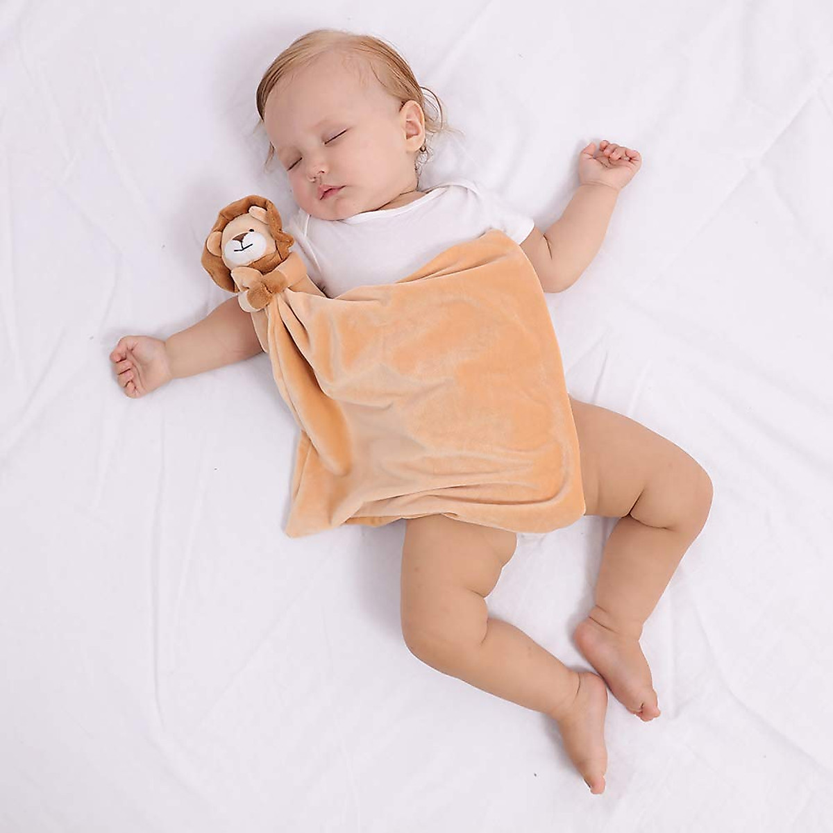 Apricot Lamb Stuffed Animals Security Blanket Yellow Lion Infant Nursery Character Blanket Luxury Snuggler Plush(Yellow Lion, 13 Inches)