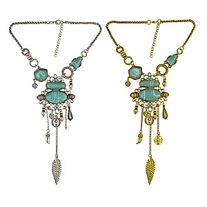 Shineland Bohemian Exaggerate Turquoise Big Alloy Pendant Necklace Women Statement Jewelry (Style # 2 ANTI GOLD)