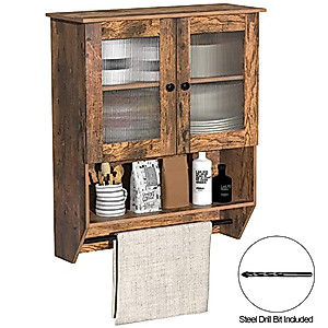 Tohomeor Bathroom Wall Cabinet with Towels Bar Wooden Medicine Cabinet with 2 Doors Wall Mounted Storage Cabinet Over Toilet Bathroom Cabinet (Brown)