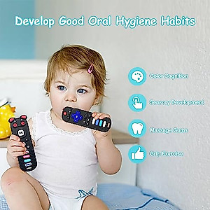 ERSIHUA 2-Pack Silicone Baby Teething Toys, Fire TV Remote Shape for 18 Months Infant, Toddlers, Boys and Girls Early Educational Sensory Toy (Black+Purple)