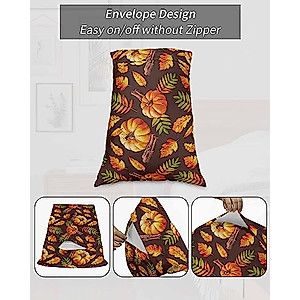 Edwiinsa Fall Pumpkin Pillow Covers King Standard Set of 2 Bed Pillow, Brown Autumn Maple Leaves Farmhouse Plush Soft Comfort for Hair/Skin Cooling Pillowcases with Envelop Closure 20''x36''