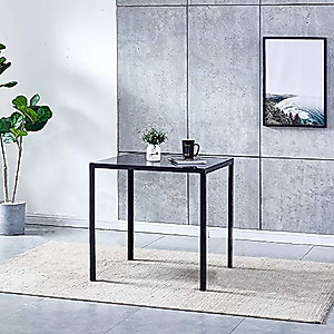 Set of 5 Dining Table Chair Set, Black Glass Square Dining Table and 4 Black Faux Leather Dining Chairs, Modern Dining Room Set with Metal Legs 5-Piece Kitchen Table Chair Set for Home Restaurant