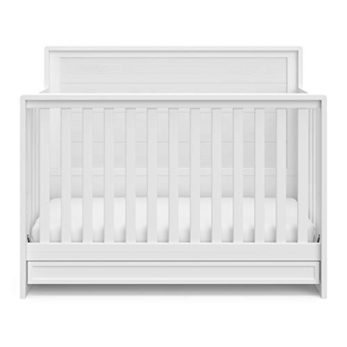 STORKCRAFT Luna 5-in-1 Convertible Crib with Drawer (White) – GREENGUARD Gold Certified, Crib with Drawer Combo, Full-Size Nursery Storage Drawer, Converts to Toddler Bed, Daybed and Full-Size Bed