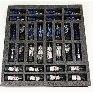 Medieval Times Crusades Warrior Chess Set Blue & White Maltese Cross with 16 1/2" Mossaic Color Board