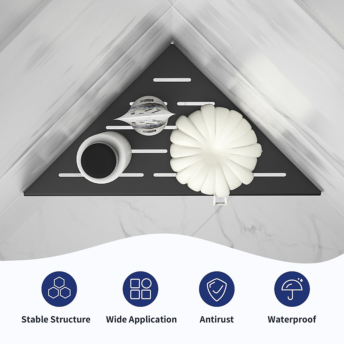 Bernkot 10'' Corner Shower Shelf 2PCS, 304 Stainless Steel Grout in Bathroom Shelves for Tiled Wall, No Drilling Needed (10'', Black)