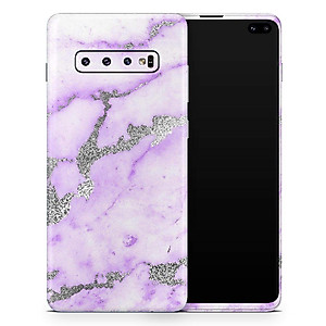 DesignSkinz Purple Marble & Digital Silver Foil V3 Protective Vinyl Decal Wrap Skin Cover Compatible with The Samsung Galaxy S20 (Screen Trim & Back Glass Skin)