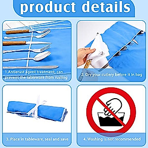 Silver Storage Bags Spreader Knife Storage Bags Flatware Storage Blue Silver Flatware Storage Non Tarnish Flannel Silver Protector Bags Silver Storage Cloth with Silver Cleaning Cloth (9 Pieces)