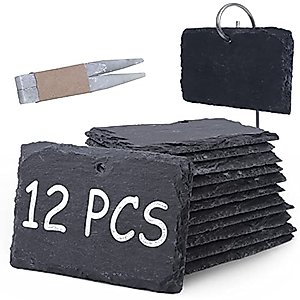 ARILEO Plant Labels, 12pcs Reusable Garden Labels Plant Tags, Weatherproof Natural Slate Hanging Garden Signs for Flowers, Herbs, Vegetables, Nursery