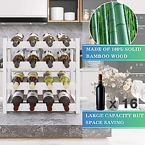 SMIBUY Bamboo Wine Rack, 16 Bottles Display Holder, 4-Tier Free Standing Storage Shelves for Kitchen, Pantry, Cellar, Bar (White)
