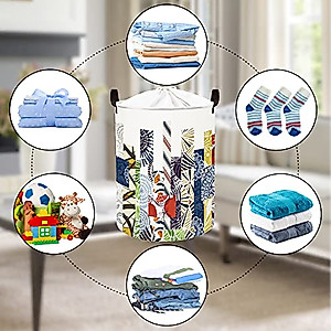 Clastyle 45L Geometric Abstract Art Laundry Baskets with Drawstring Blue Collapsible Laundry Hamper for Clothes Bedroom, 14.2x17.7 in