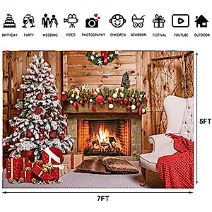 LTLYH 7x5ft Winter Christmas Photo Backdrop Christmas Rustic Fireplace Wooden House Decoration Backdrop Baby Kids Party Decorations Portrait Cake Table Banner Photo Studio Props 111