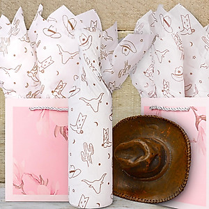 Hi Sasara 30 Sheets Brown Western Cowboy Cowgirl Tissue Paper Bulk,20 x 28 inch,Western Cow Boy Hat and Cow Boy Boots Tissue Paper for Gift Bags,Cow Boy Girl Tissue Paper for Boy Girl Birthday (Brown)