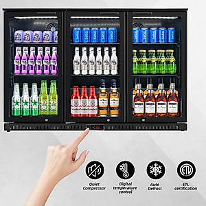 Bluelinecool Back Bar Cooler with 3 Glass Doors, Under Counter Beverage Refrigerator, 11.5 cu.ft Mini Fridge Cooler with LED Lighting for Soda Drinks, Beer, Wine