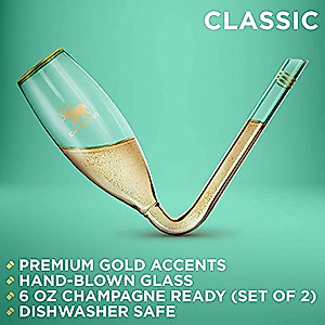 Chambong Champagne Glass - Unique Gifts for Bachelorette Party Favors, Engagement Gifts & White Elephant Gifts - Party Style Champagne Glasses - (Glass, 6 oz. 2-Pc Set)