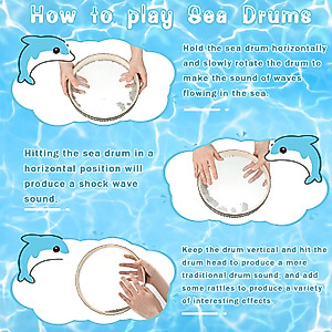 2 Pieces Wave Bead Hand Drum Sea Sound Drum Percussion Wave Drum with Hardwood Shell Ocean Sound Drum Musical Instrument Percussion for Home Supplies(8 Inch, 10 Inch)