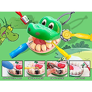 Crelloci Color Dough Dentist Set Tools Crocodile Doctor Modeling Clay Kit Drill and Fill Dough Art & Craft DIY Playset for Toddlers Kids 3 Years and Up Toys Party Birthday Gift.