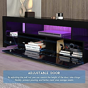 Tantmis Black LED TV Stand for 55/65/70/75 inch TV, TV Media Center, Modern Entertainment Center with Large Storage for Living Room, Bedroom, Gaming TV Stand, 63'W*14'D*18'H