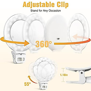 Ring Light, 3 Light Mode Selfie Light Rechargeable Large Capacity Battery Portable 60 LED Adjustable Brightness Clip on Light for Phone, iPad, Laptop, for Makeup, TikTok, Photography, Vlog, YouTube