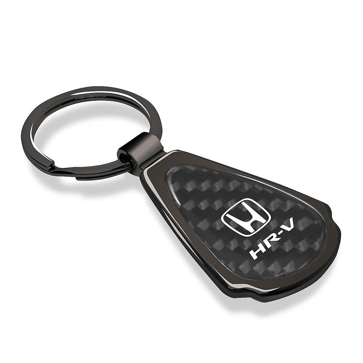 iPick Image Compatible with Honda HR-V Real Black Carbon Fiber Gunmetal Black Metal Teardrop Key Chain