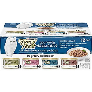 Fancy Feast Gourmet Naturals Gravy Collection,with Added Vitamins, Minerals and Nutrient Variety Pack 12-3OZ CANS