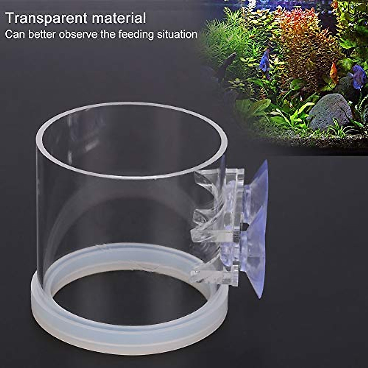 Fish Tank Suction Cup Feeder Acrylic Transparent Fish Ring Food Feeder Clear Fish Feeding Ring with Anti-Collision Strip for Aquarium Fish Tank