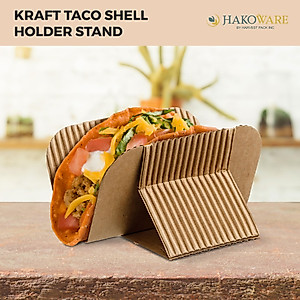 [200 Count] Aura by Harvest Pack Disposable Kraft Taco Holder Stand Plates, Serving Rack for Hot Dogs Waffle Sandwiches Shawarmas Gyros Pita Wraps, Taco Trays for Taco Party