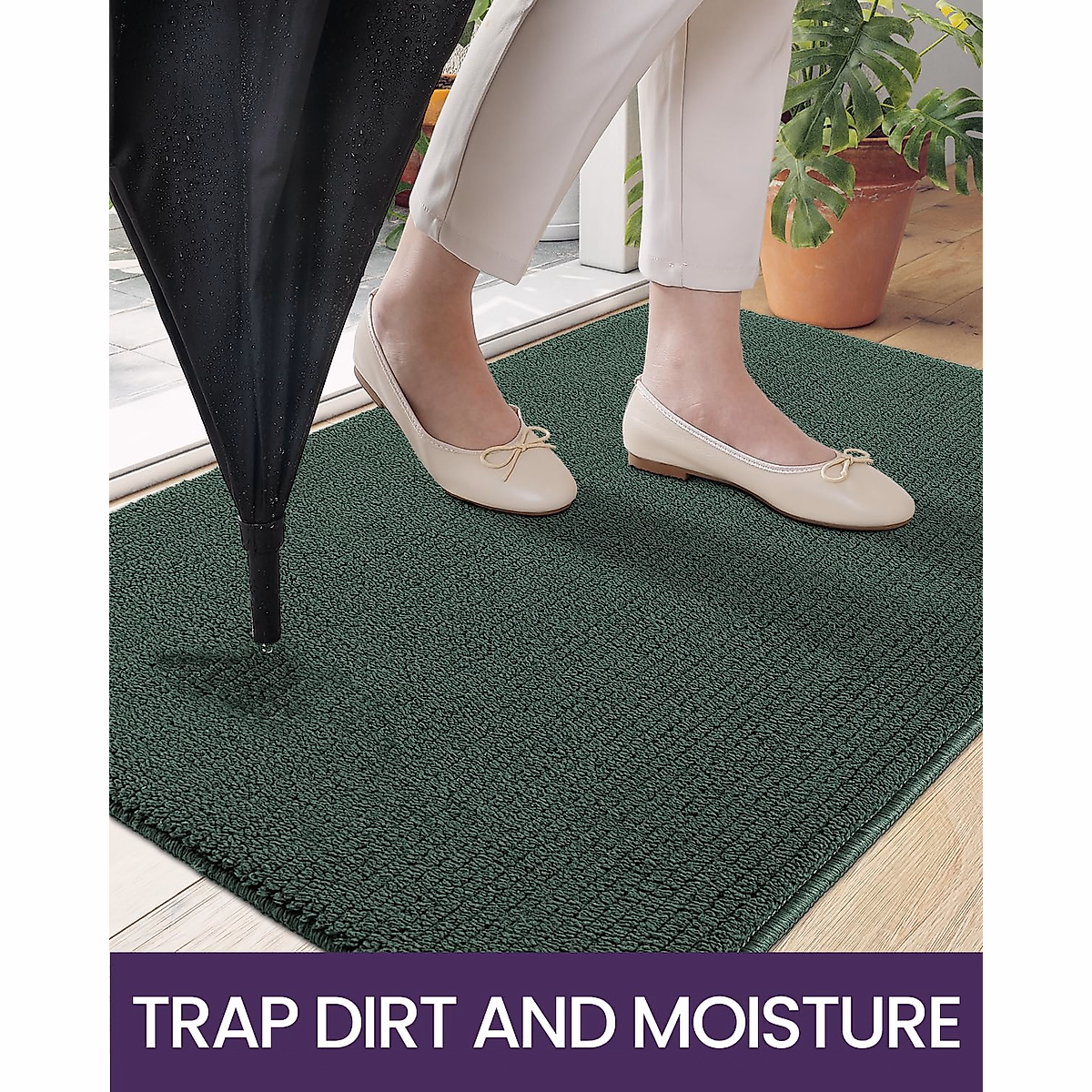 DEXI Door Mat Entryway Doormat Front Entrance Non-Slip Low Profile Washable for Inside Entry 23.5"x35.5",Sea Green