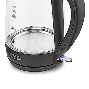 BELLA 1.7 Liter Glass Electric Kettle, Quickly Boil 7 Cups of Water in 6-7 Minutes, Soft Blue LED Lights Illuminate While Boiling, Cordless Portable Heater, Carefree Auto Shut-Off, Black