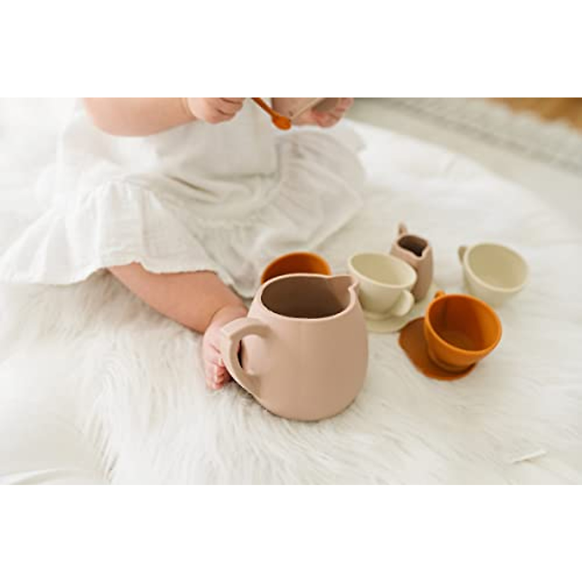 Marlowe & Co Silicone Classic Tea Play Set for Children (Botanical Rose)