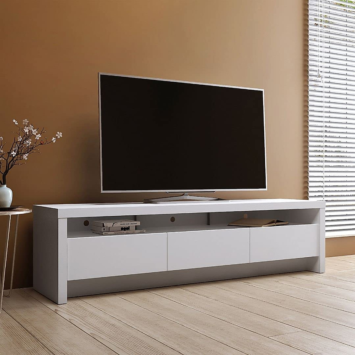 Manhattan Comfort Sylvan TV Stand with 3-Drawers with Open Shelving, 70.86 Inch, White Matte