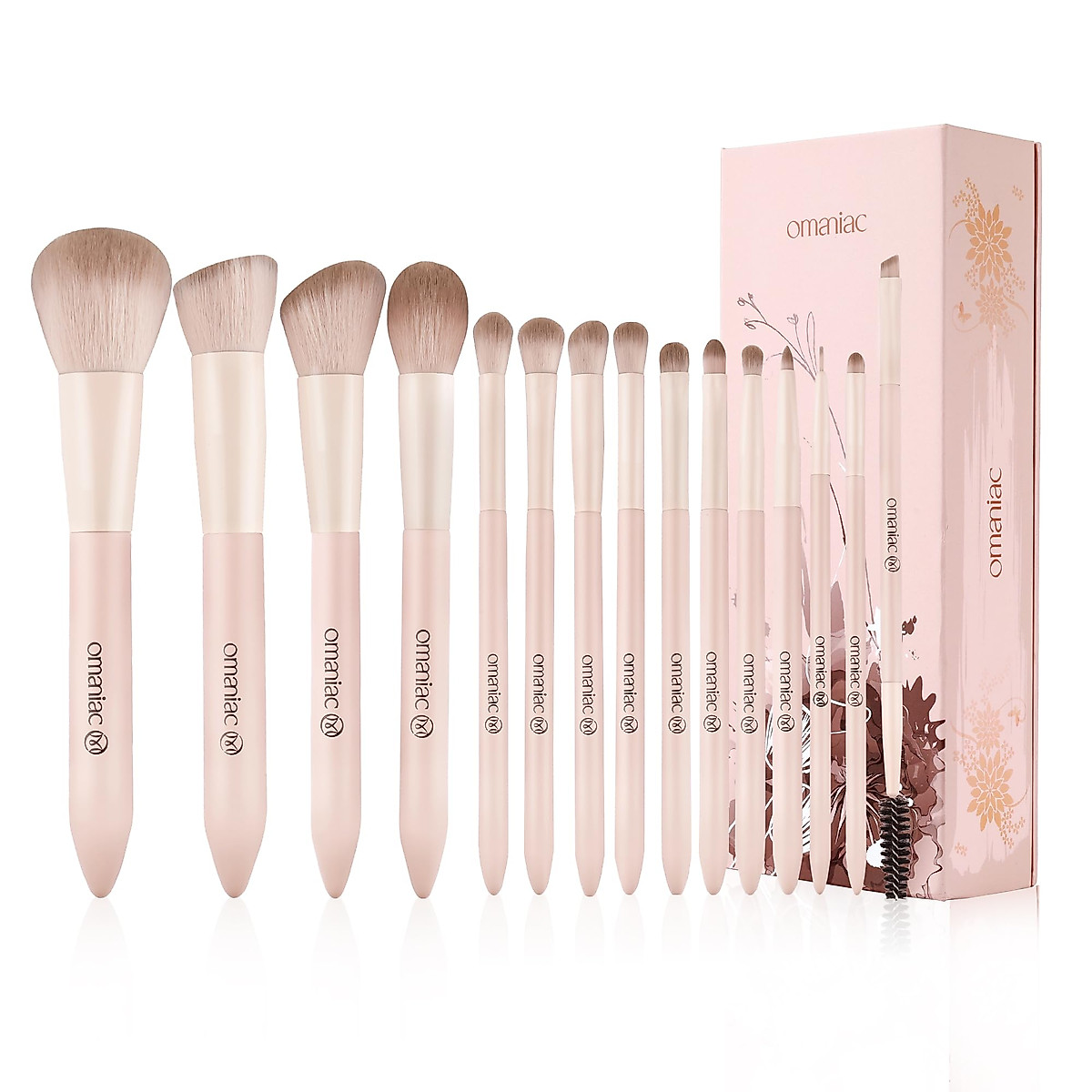 OMANIAC Makeup Brushes Set (15Pcs), Premium Synthetic Powder Concealers Eye Shadows Blush Professional Make Up Brushes Set, Perfect Birthday Gifts for Women.(Pink)