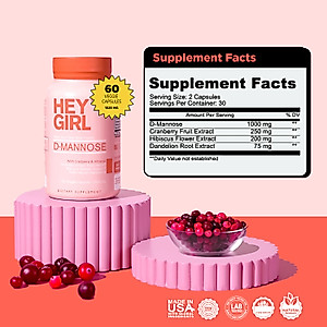 D Mannose Capsules - Fast-Acting UTI Supplement - Cleanse & Flush Impurities - with Natural D-Mannose Powder, Cranberry, Hibiscus & Dandelion - Alternative to Cranberry for Women, 60 Capsules