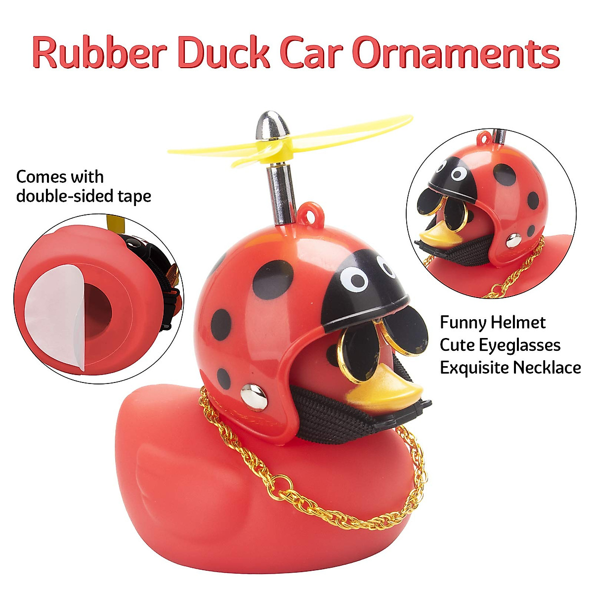 wonuu Rubber Duck Car Decoration Ornaments Duck Car Dashboard Decorations Cool Glasses Duck with Propeller Helmet (R-Beatle-Red)