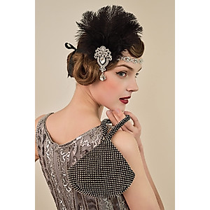BABEYOND Women's Ostrish Feather Crystal Headband Feather Headband Flapper Headpiece 1920s