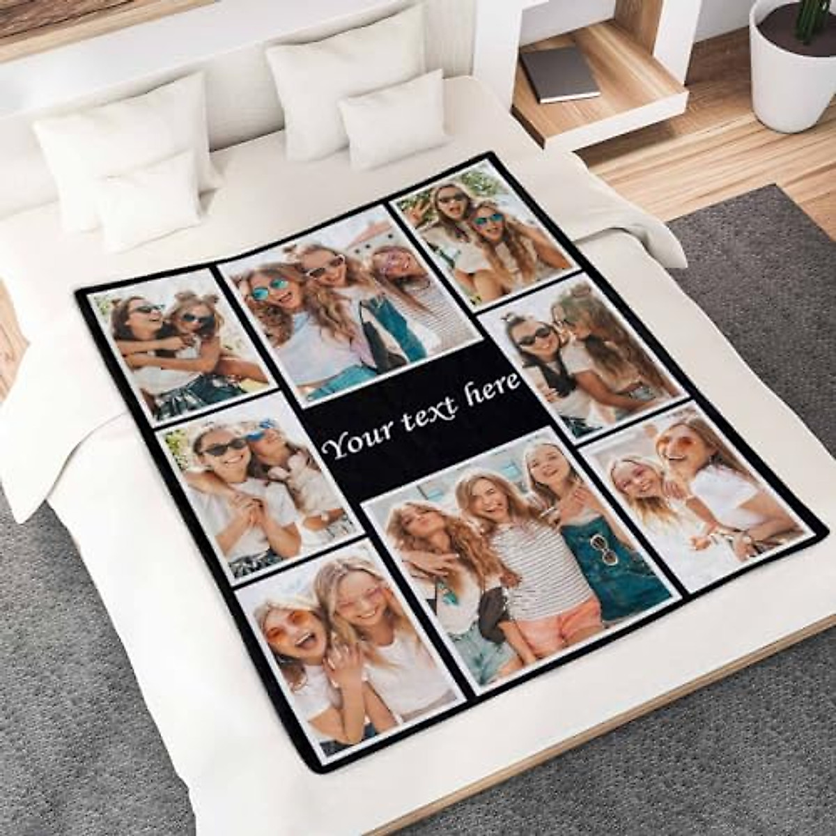 Newcos Personalized Photo and Text Blanket Custom 8 Pictures Flannel Blanket to Girl Sister My on Birthday Christmas Wedding Anniversary Souvenir