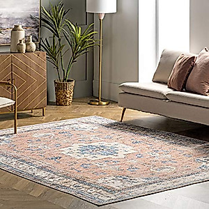 nuLOOM Eleanor Machine Washable Distressed Medallion Area Rug, 5' x 8', Multi