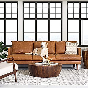 POLY & BARK Girona Leather Couch – 88-Inch Leather Sofa with Tufted Back - Full Grain Leather Couch with Feather-Down Topper On Seating Surfaces – Pure-Aniline Italian Leather – Cognac Tan