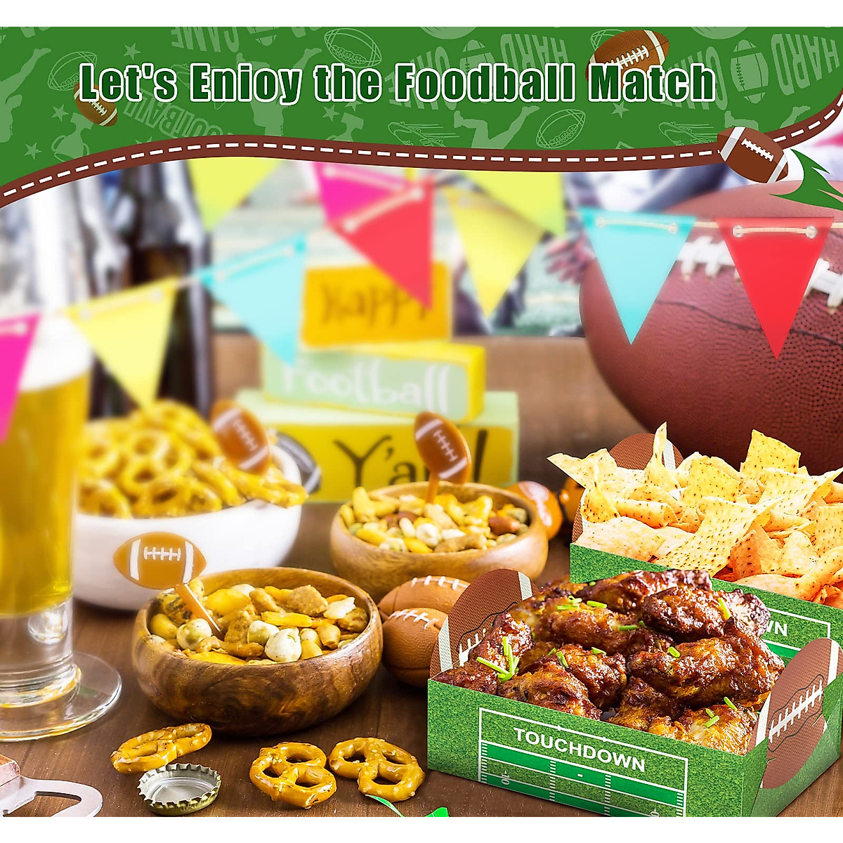 50 Pack Football Party Paper Food Trays, Football Party Disposable Food Serving Paper, Football Party Food Boats Hot Dog Trays Movie Snack Trays, Football