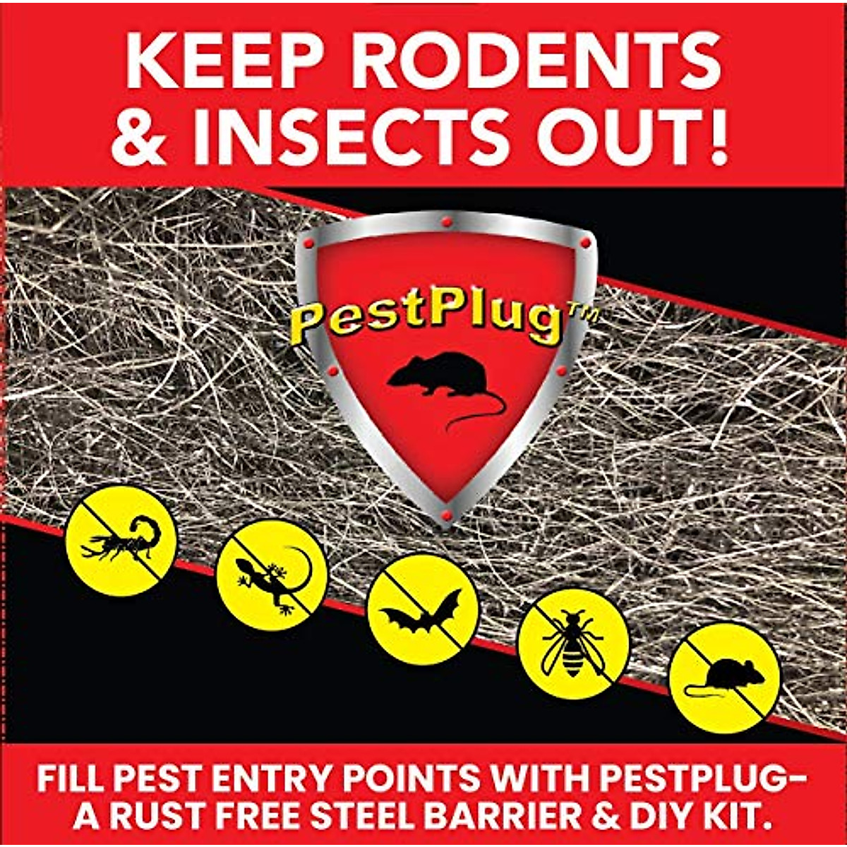 PESTPLUG - 100% Stainless Steel Wool, Large DIY KIT, Rodent Barrier/Fill Fabric - Use to Block Mice, Rodents and Flying Insects. Does NOT Rust! Plug or Fill Holes, Cracks and Gaps Home, Farm, RV's