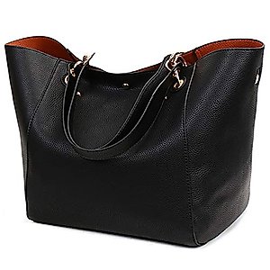Pahajim Tote Handbags for Women Large Capacity Work PU Leather Bucket Purse Designer Satchel Hobo Shoulder Bags (black)