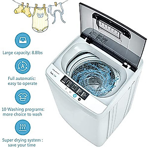 FUTADA Full Automatic Washing Machine, 2 in 1 Portable Laundry Washer, 8.8 Lbs Washer & Dryer Combo w/Built-in Barrel Light, LED Display, Energy Saving Top Load Washer for Camping, Apartment, Dorm